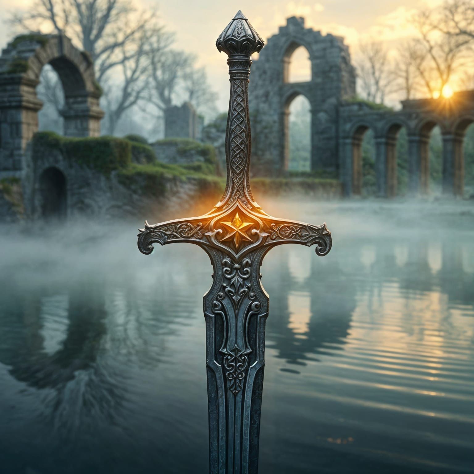 Realistic Excalibur in Ancient Setting, Ultra-Phot... - AI Art