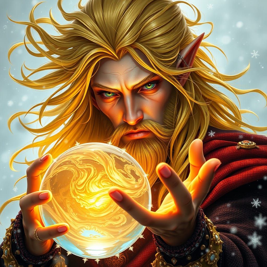 Ethereal Elf Wizard Weaves Spell in Majestic Snowf... - AI Art