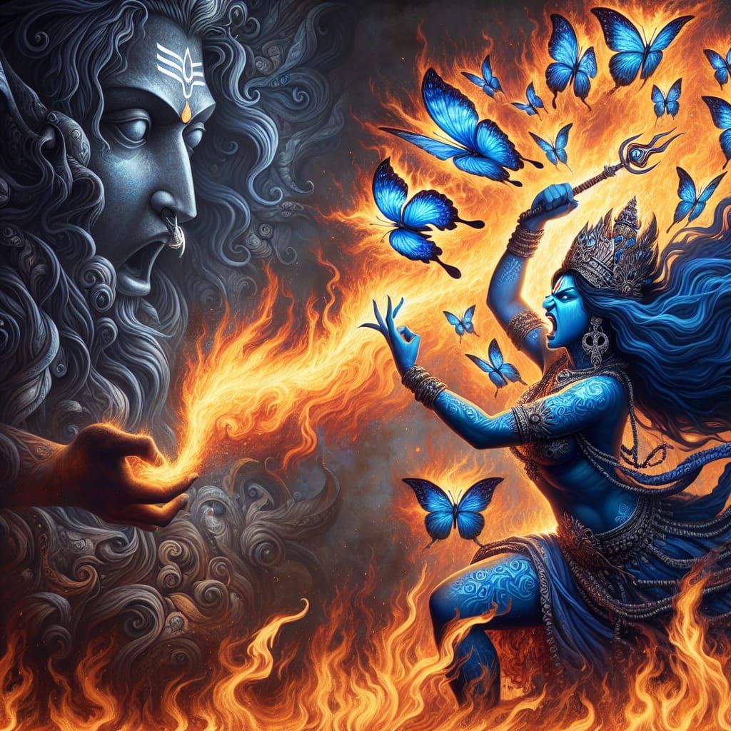 (Fierce Hindu blue Goddess kali wielding fire that turns into fiery ...