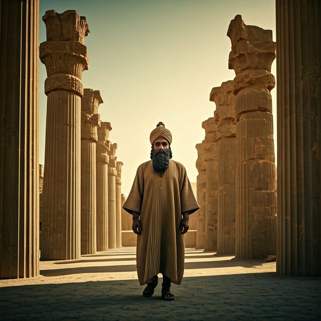 Sumerian Men in Ancient Persepolis Ruins, Cinemati... - AI Art