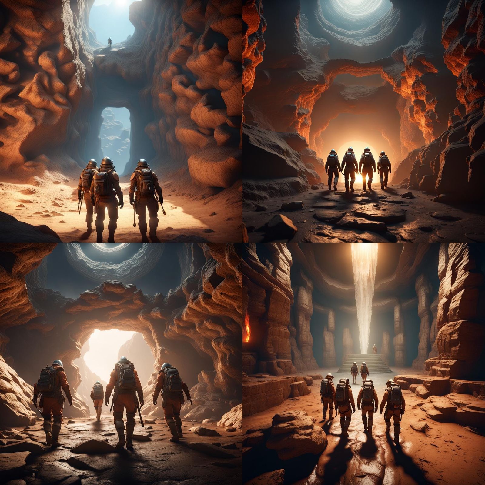 Underground Civilization with Three human Explorer's heading towards ...