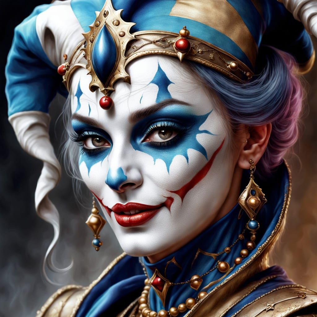 Jester Woman - Realistic Jester Woman in Warm Pastel Colors