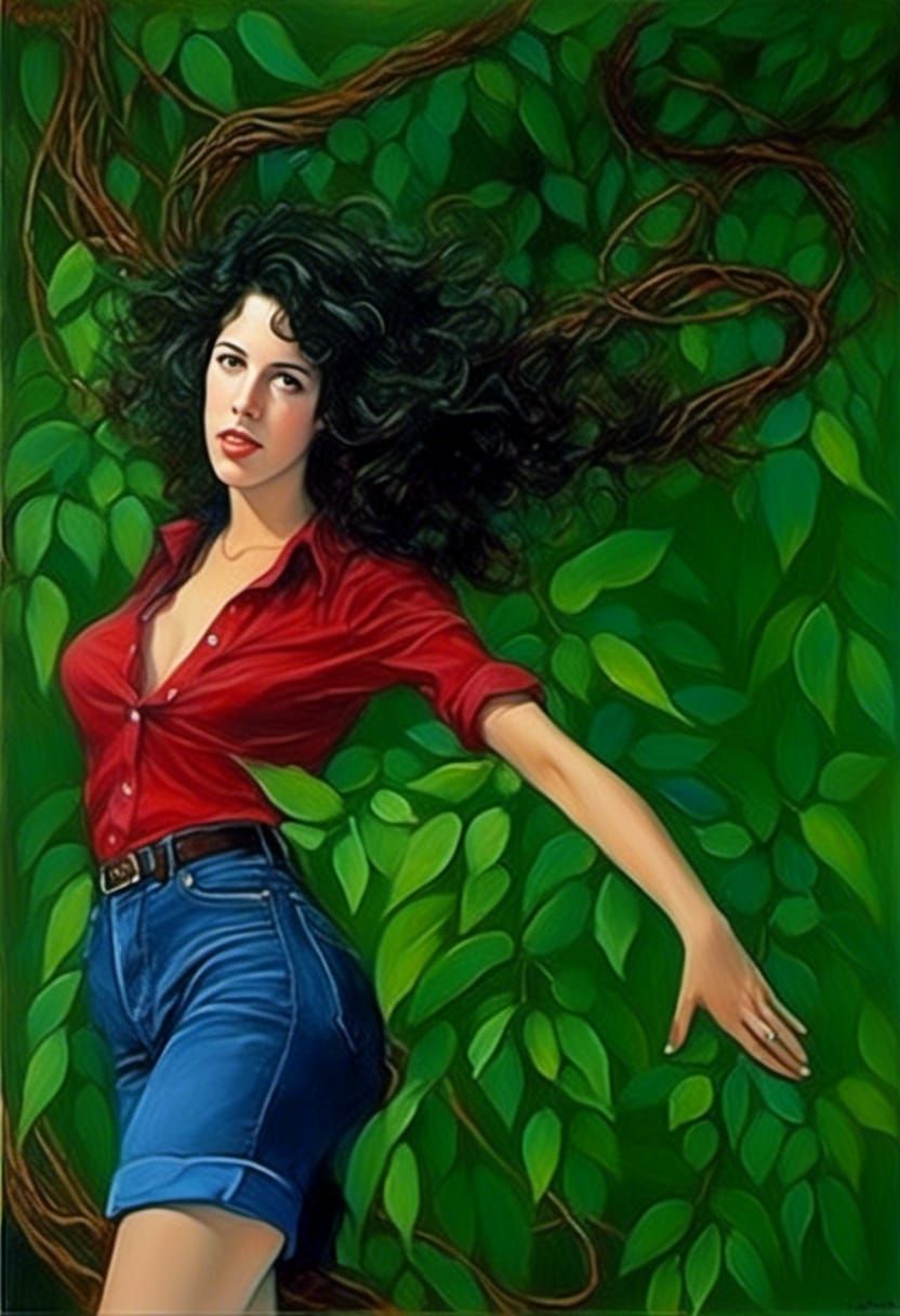 Bob Larkin painting idealized, glamorous, alluring, in collared red ...