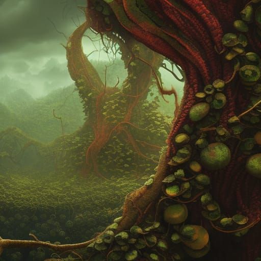 world in ugly vines horror Hyperrealistic, concept art, mid shot ...