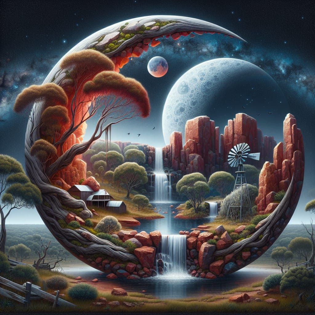 A crescent moon made from the Australian outback o... - AI Art