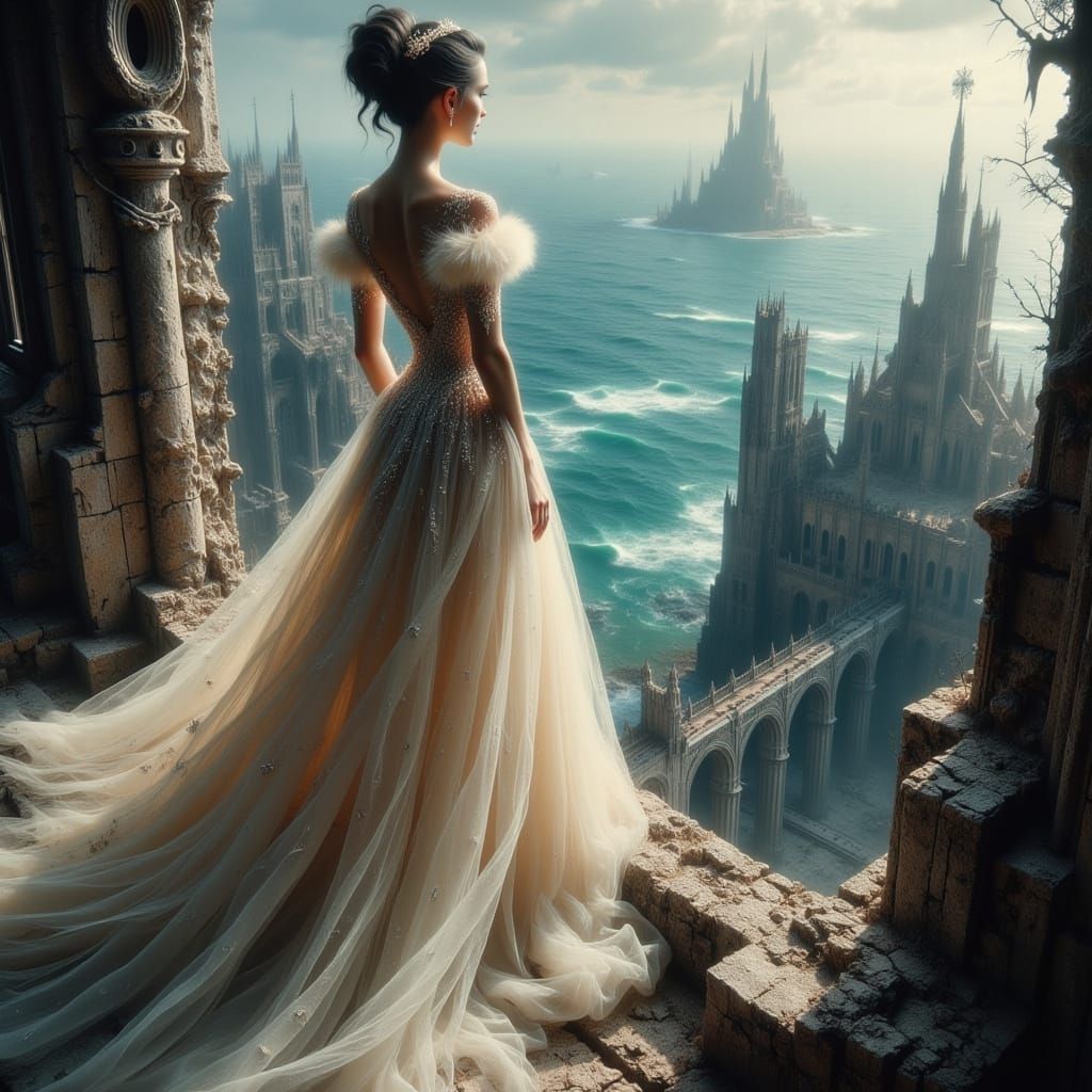 Gothic Princess Surveys the Dark Horizon - AI Art