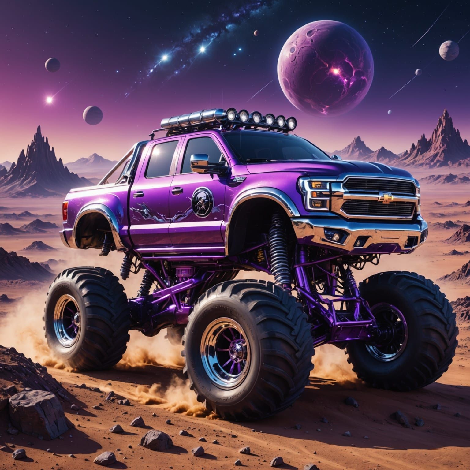 Galactic Chrome Beast Dominates Distant World - AI Art