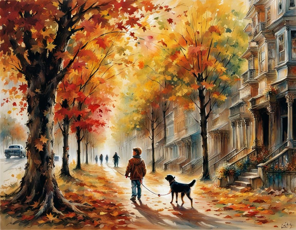 Autumn Dog Walk - AI Generated Artwork - NightCafe Creator