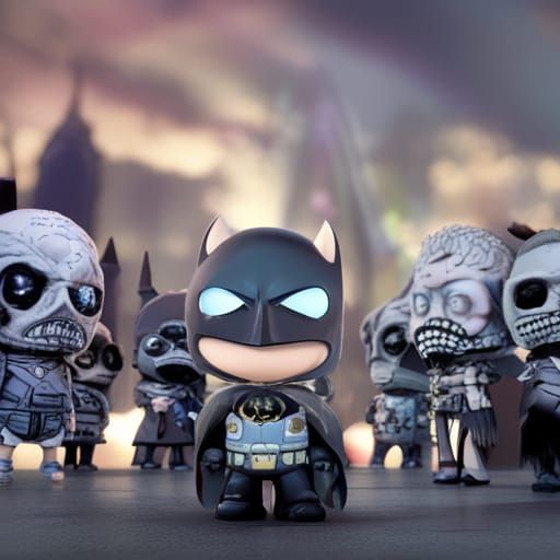 Chibi portrait Batman, surrounded by chibi zombies standing in London ...