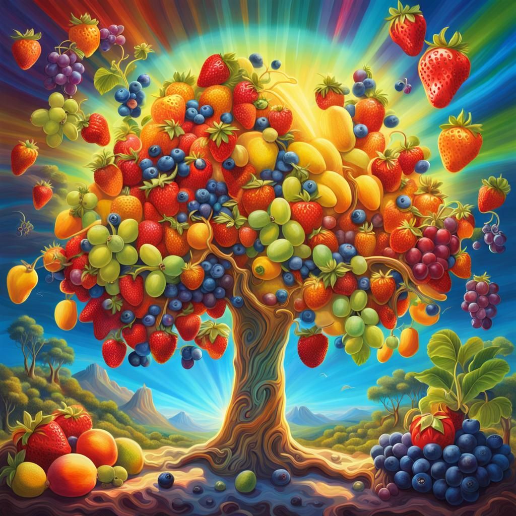 Tree of Many Colorful Fruits - AI Generated Artwork - NightCafe Creator