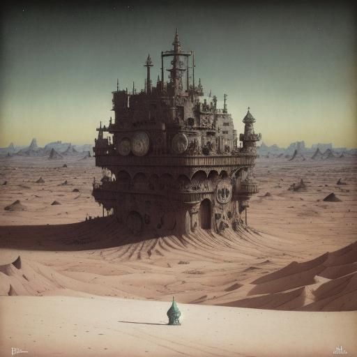"Vaporwave Desert Landscape" oil painting (by Gris Grimly/Tim Burton ...