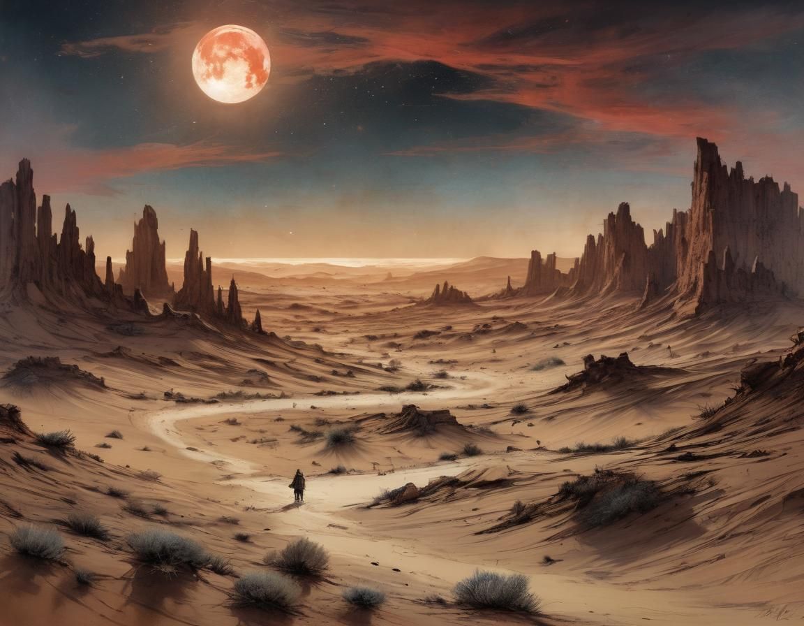 Desert Blood Moon - AI Generated Artwork - NightCafe Creator
