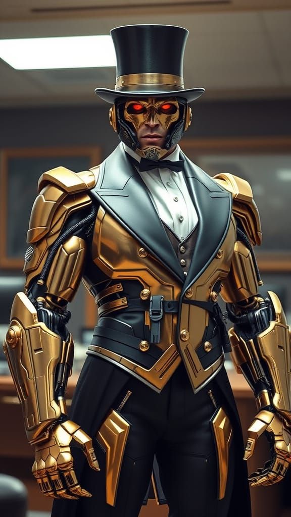 Tactical Cyborg Soldier in Brass Mechanical Limbs - AI Art