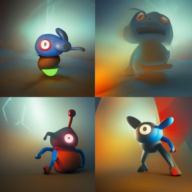 A bean shaped creature with cylinder legs that are all red with a red ...