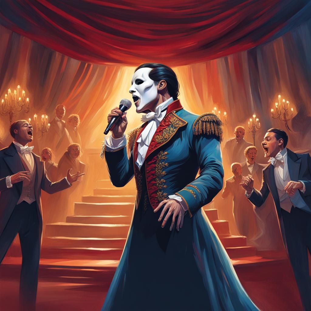 Phantom of the opera singing an aria on stage - AI Generated Artwork ...