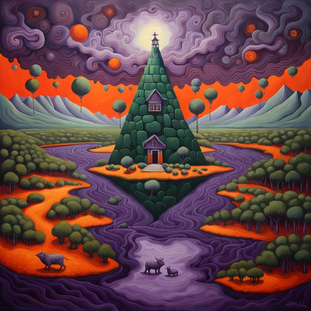 A detailed, surreal, rule of thirds, oil painting of "Tab­kror­flark ...