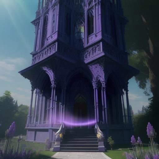 Ethereal lavender gothic tower with beautiful garden& beautiful ...