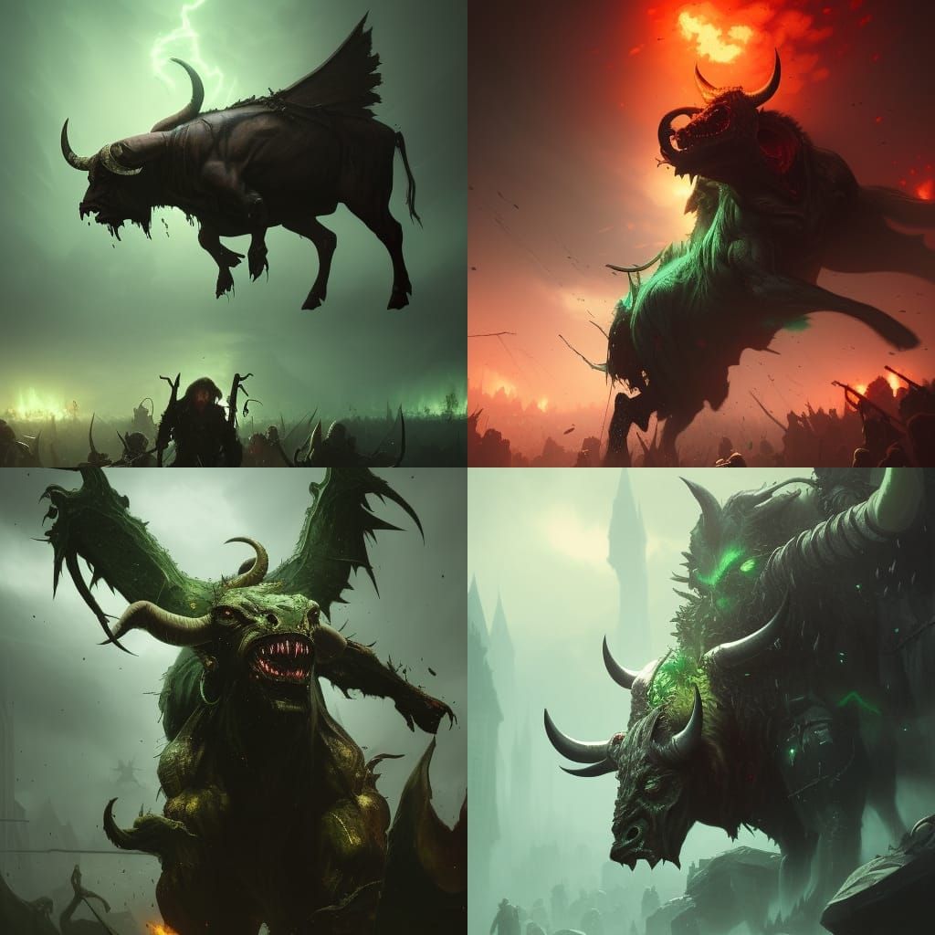 Charging demon evil undead bull green - AI Generated Artwork ...