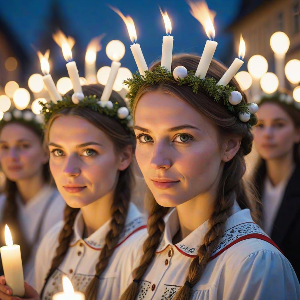 Swedish Girls in Lucia Celebration - AI Art