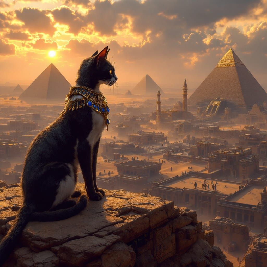 Egyptian City of Catfolk in Golden Splendor - AI Art