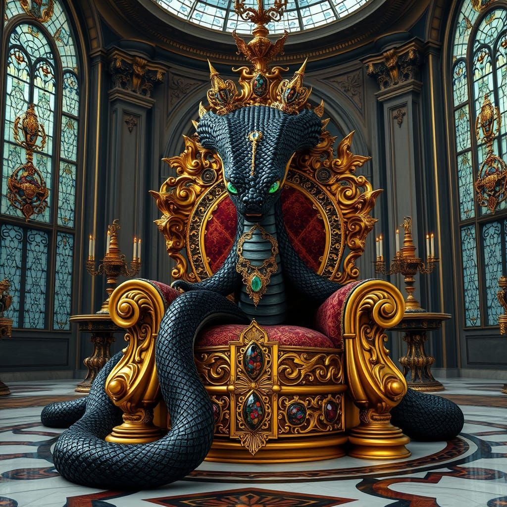 Queen of Snakes - Dark Serpentine Majesty in Opulent Palace