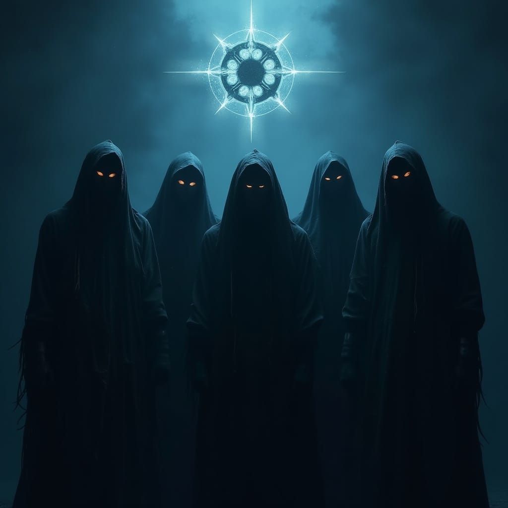 A group of five shadowy characters.