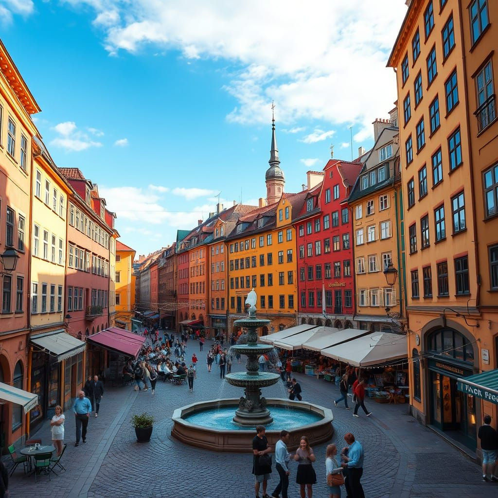 Vibrant Gamla Stan in Stockholm, Sweden, in Warm W... - AI Art