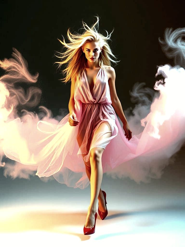 Ethereal Goddess Emerges from Vibrant Dust Cloud i... - AI Art