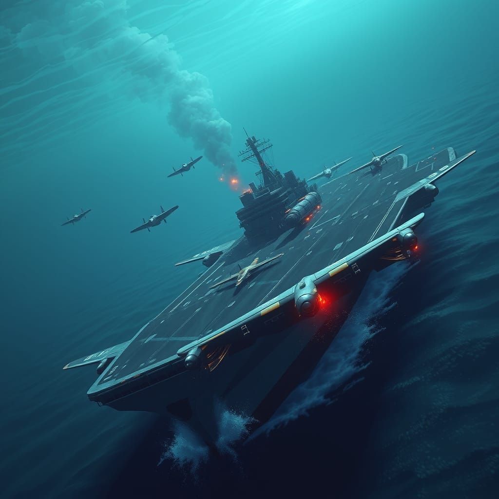 Fantastical Underwater Aircraft Carrier with WW2 F... - AI Art