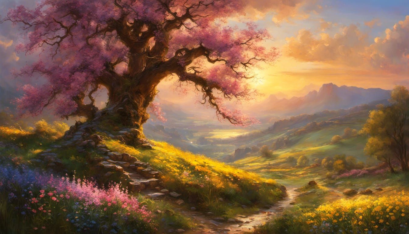 Gorgeous Spring Golden Hour landscape with a visual representation of ...