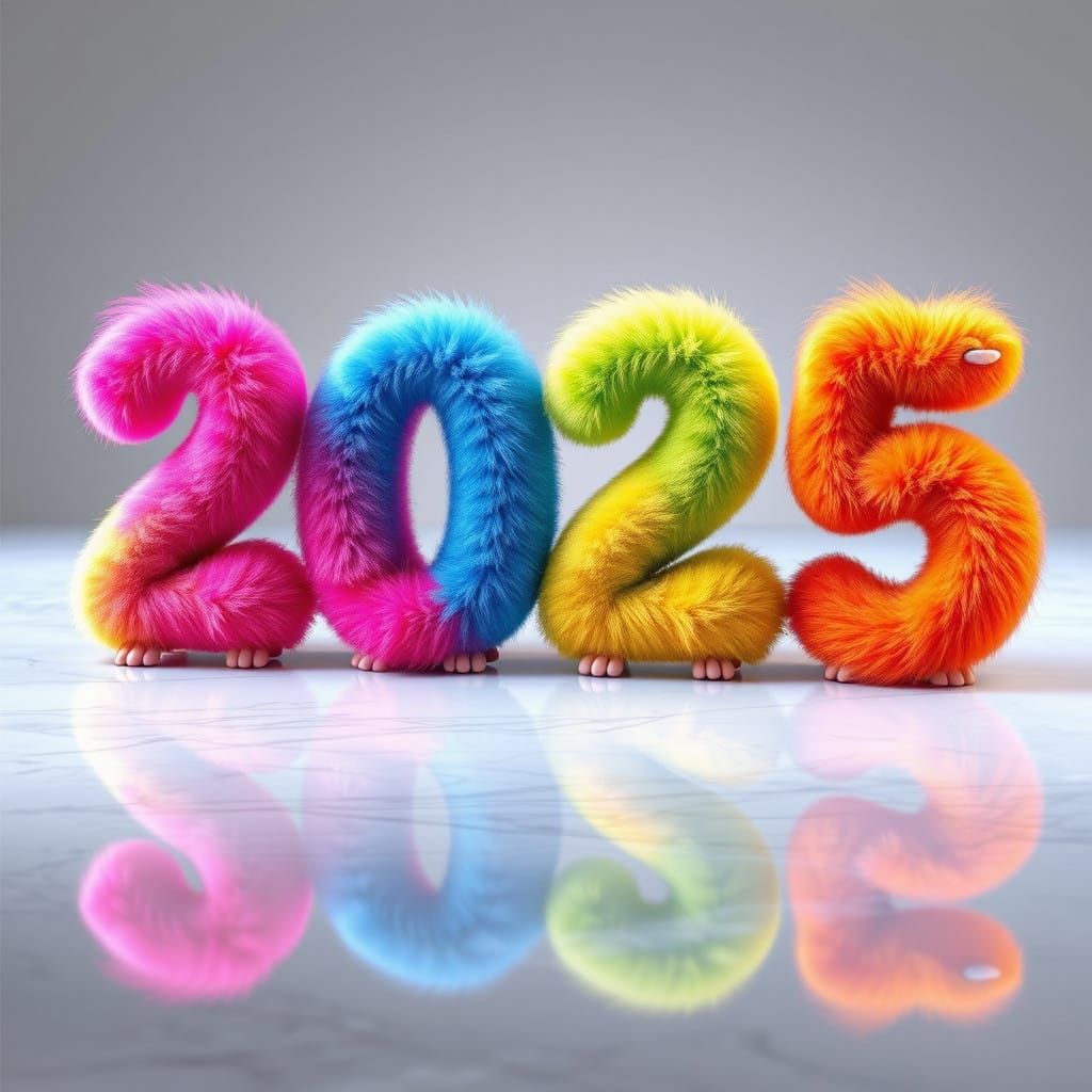 Whimsical Furry Numbers Stand on Glittering Marble - AI Art