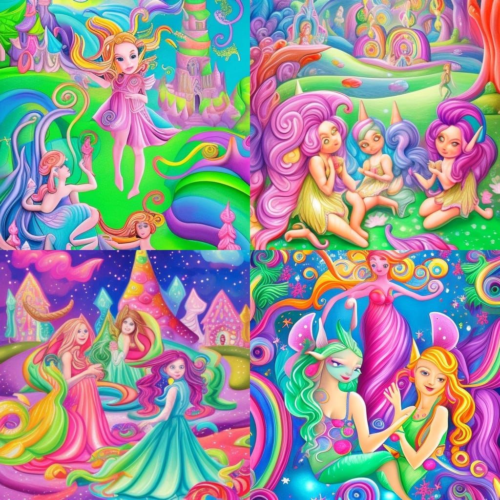 fairies and unicorns, elves and mermaids all in a magic place, with ...