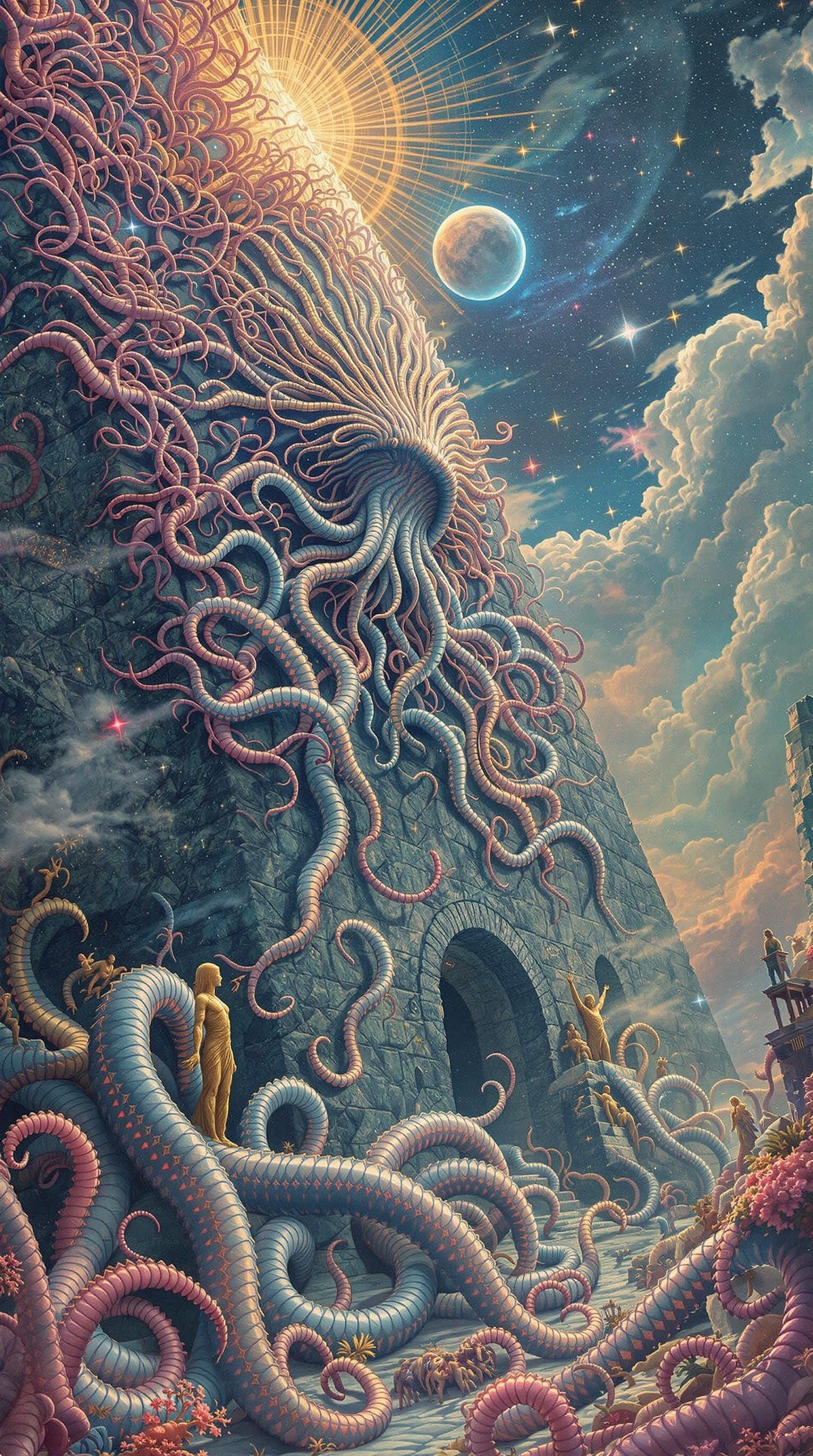 Nephilim Pyramids: Ancient Futurism in Pastel Colo... - AI Art