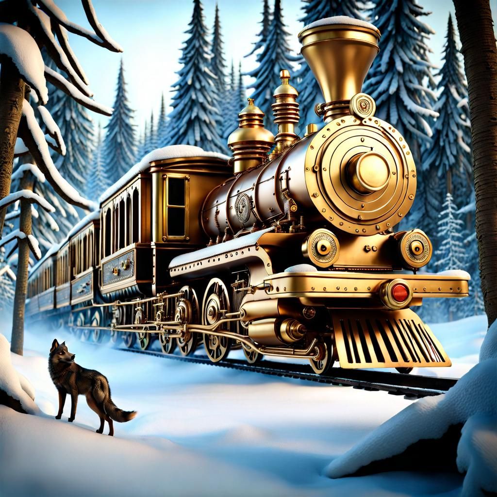 steampunk golden train - AI Generated Artwork - NightCafe Creator