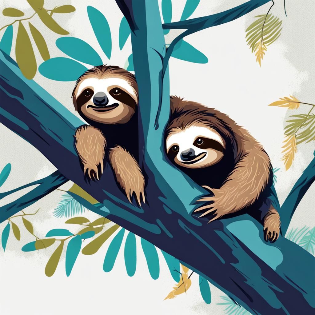 sloths on a branch - AI Generated Artwork - NightCafe Creator