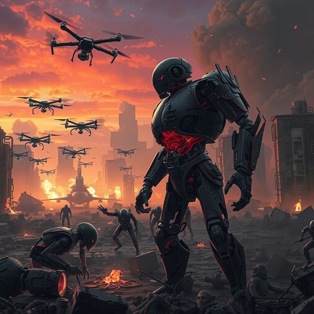 Cyberpunk Apocalypse: War Robots Clash in Dystopia... - AI Art