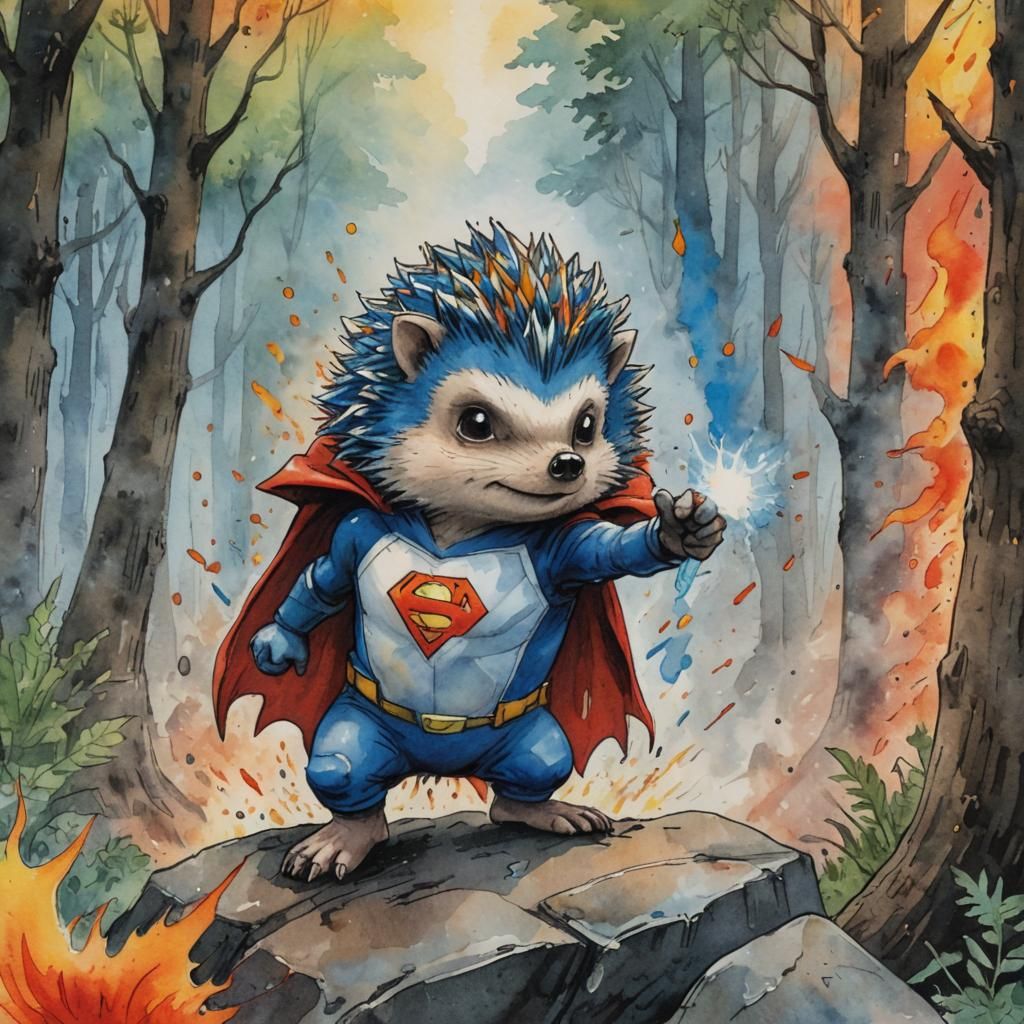 Hedgehog super-fireman in action - AI Generated Artwork - NightCafe Creator