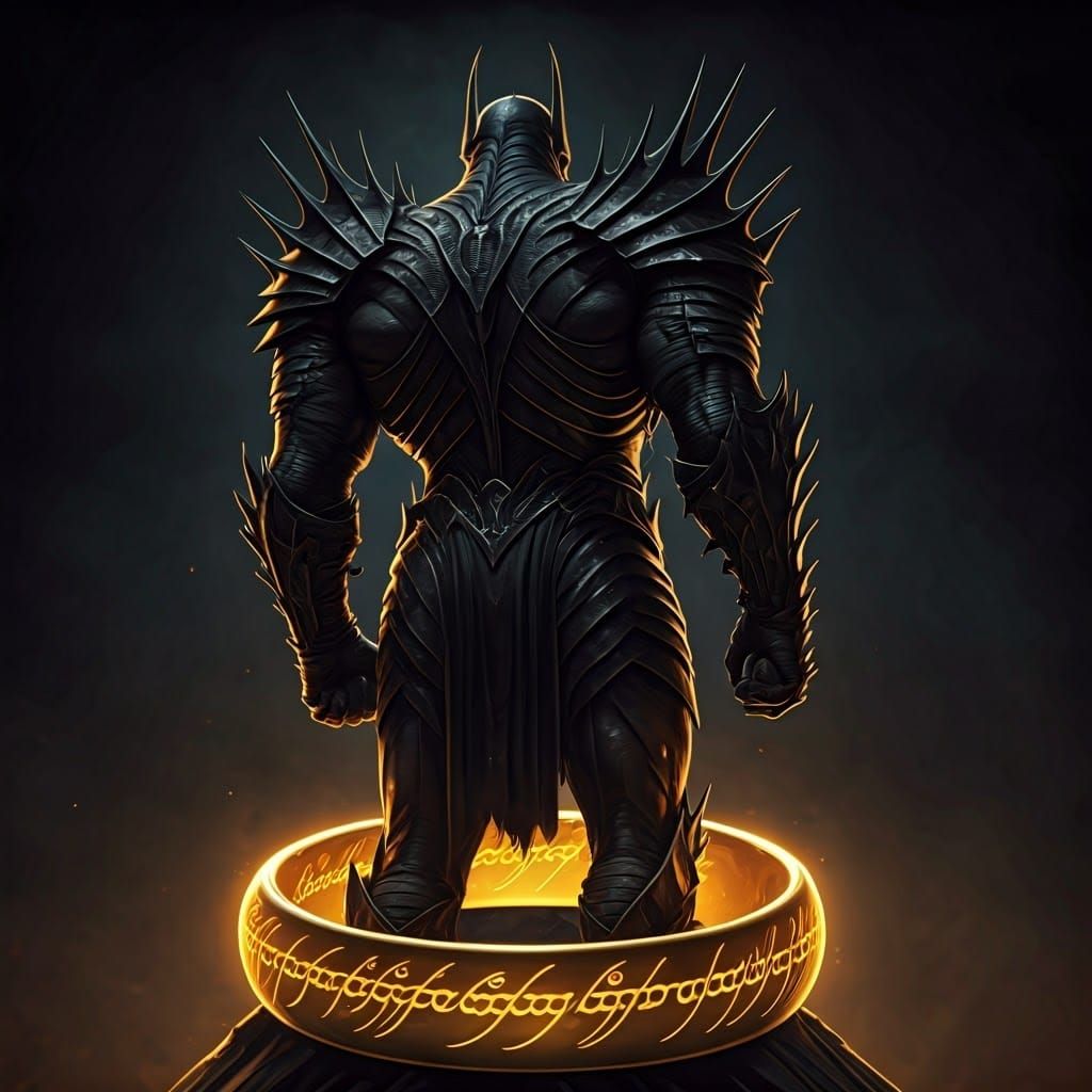 Muscled Sauron in Dramatic Pose, Holding the Golde... - AI Art