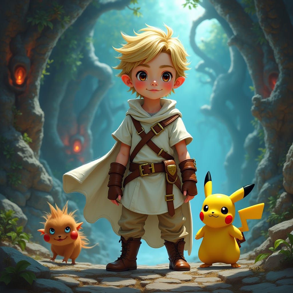 Dashing Boy and Pikachu Conquer Dungeons and Drago... - AI Art
