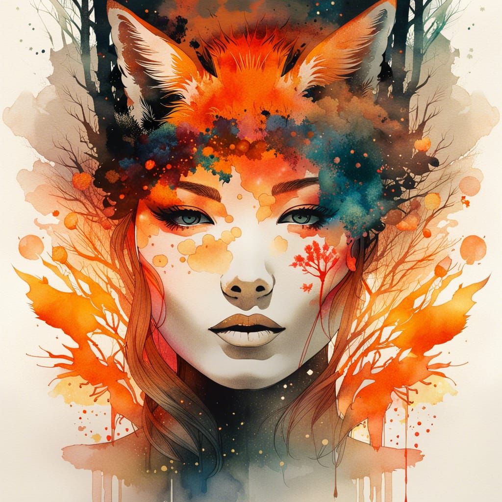 Fox Double Exposure - AI Generated Artwork - NightCafe Creator