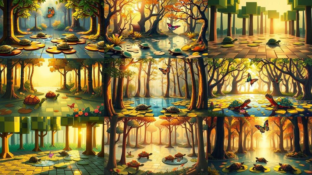 Square Turtle - Whimsical Golden Forest of Square Delights