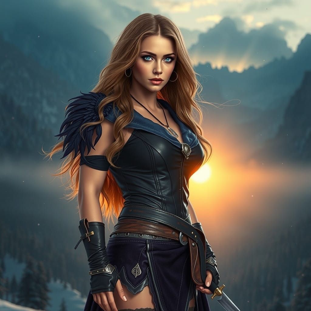 Amazonian Warrior Goddess in Shimmering Leather an... - AI Art