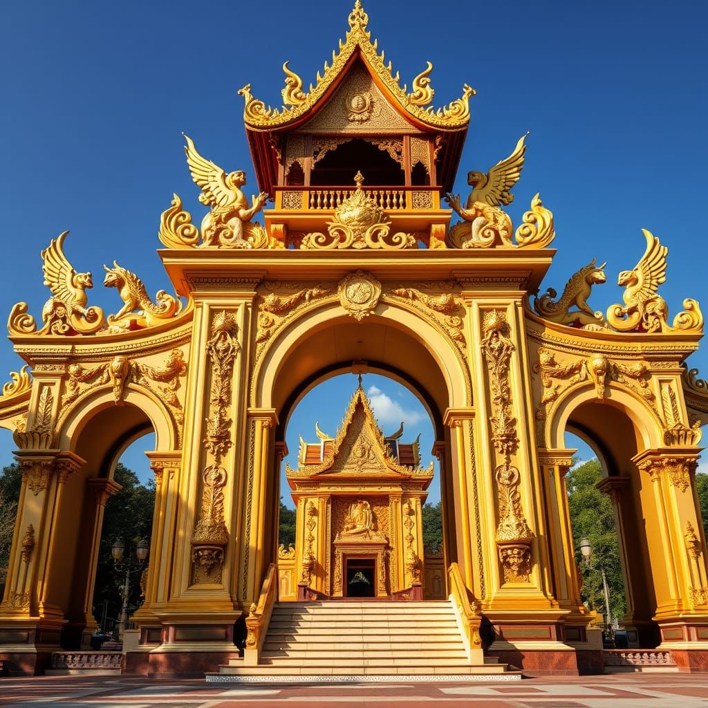 Golden Siamese Victory Gate in Traditional Thai Ar... - AI Art
