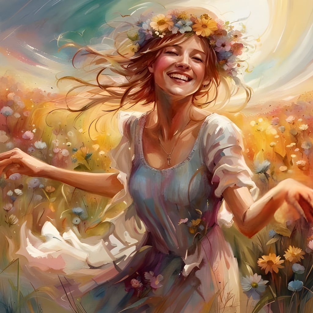 Feeling of joy dancing in a field of flowers - AI Generated Artwork ...