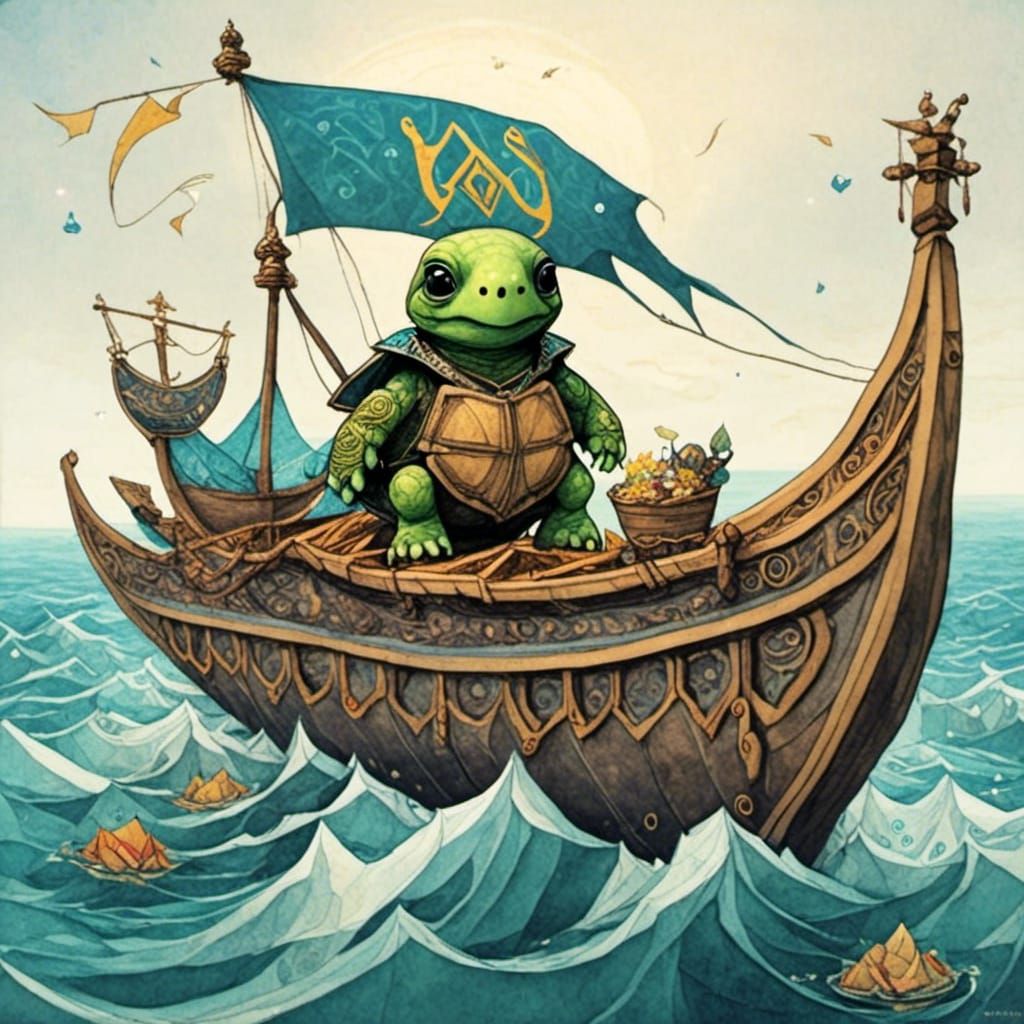 Cute adorable Turtle on a Viking longboat - AI Generated Artwork ...