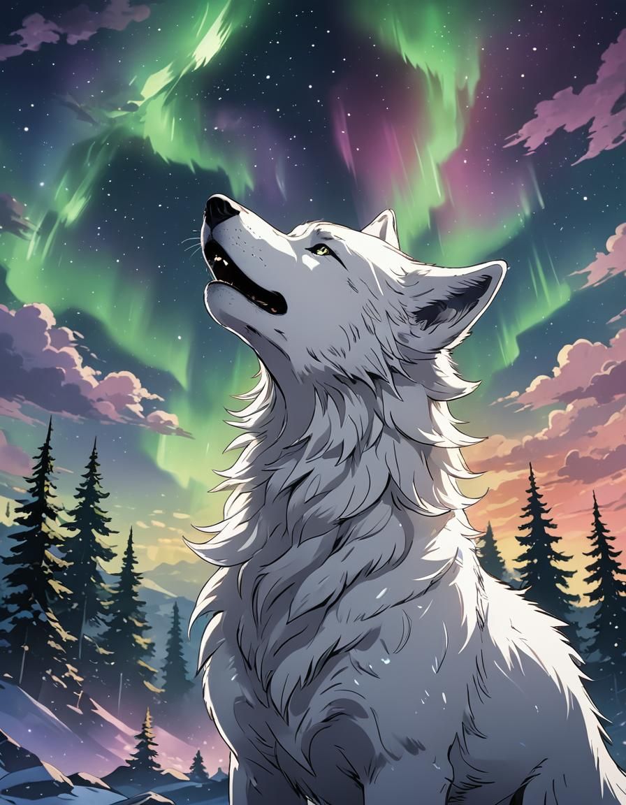 White wolf - anime style - AI Generated Artwork - NightCafe Creator