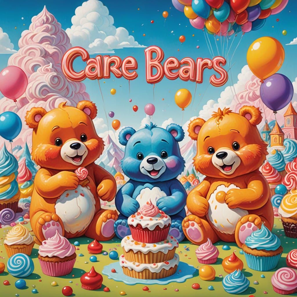 Vibrant Candyland Scene with Care Bears and Whimsi... - AI Art