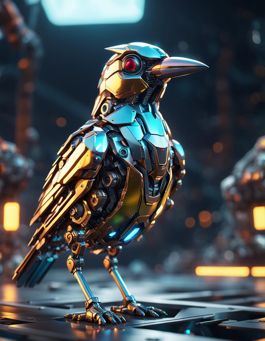 Tiny shiny Metallic bird standing on a Shoulder , vivid colors ...