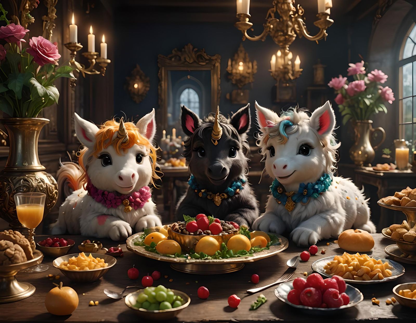 Three elegant unicorn babies - AI Generated Artwork - NightCafe Creator