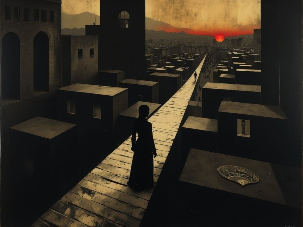 Dark Futuristic Hellscape in Sueded Texture - AI Art